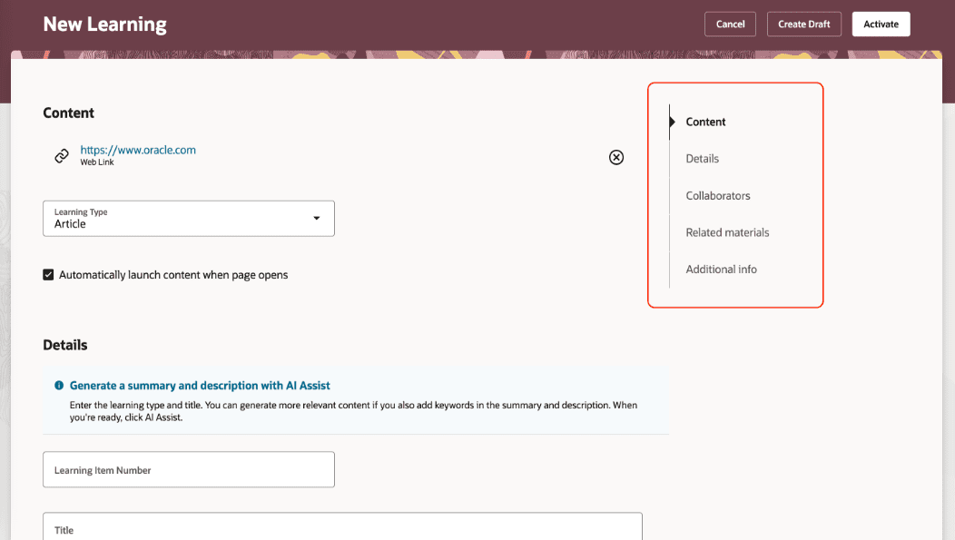 Oracle HCM Update 25C: Learn Cloud
